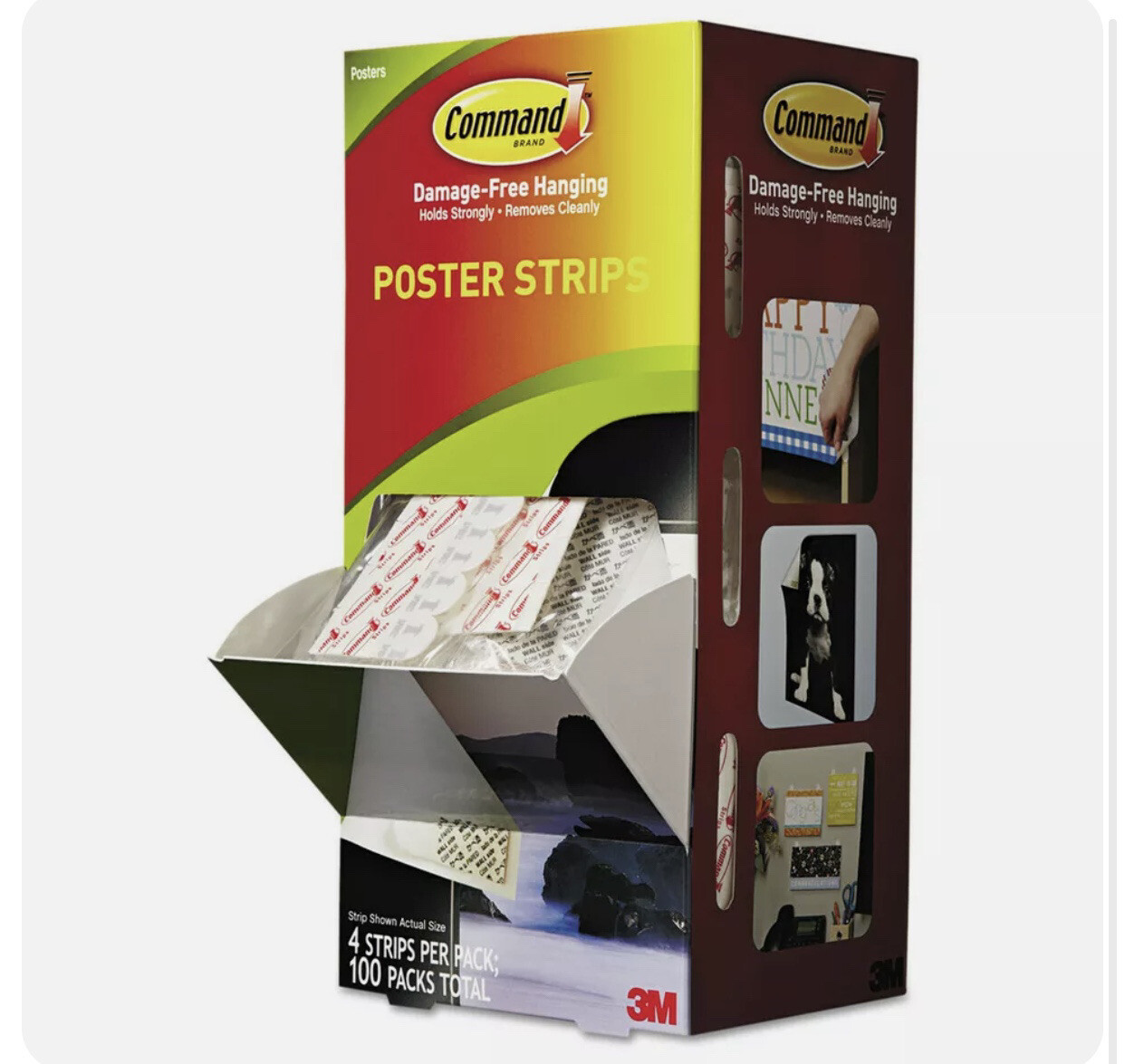 Command Poster Strips, 3/4" x 2 1/8", White, 100/Carton (MMM17024CABPK ...