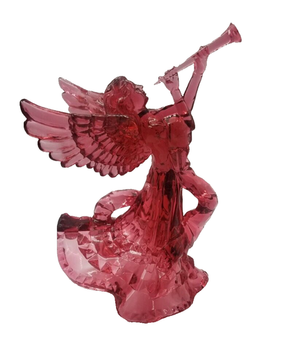 Clear Pink Cranberry Lucite Tree Topper or Tabletop Angel With Trumpet ...