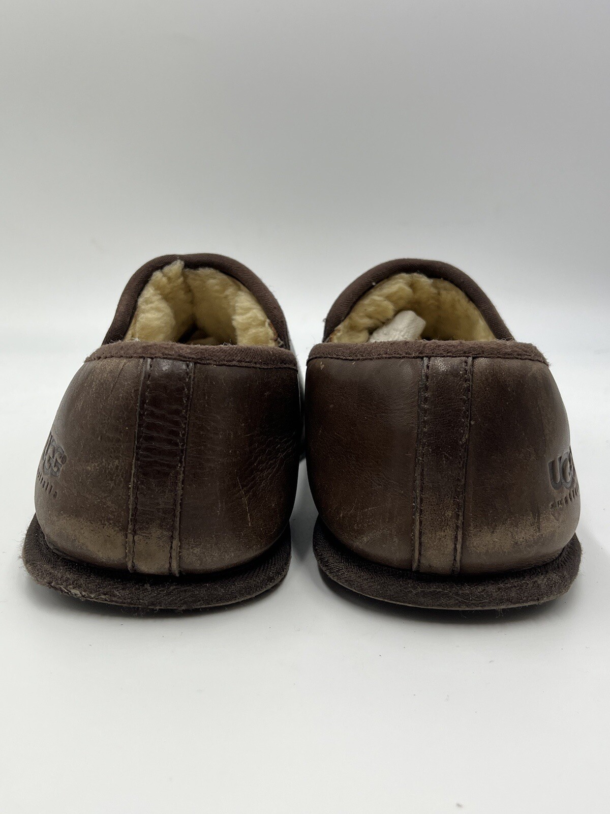 UGG Ascot Brown Leather Moccasin Slippers Shearling L… - Gem