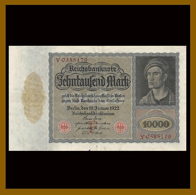 Germany 10000 Mark, 1922 P-70 (Letter F) 100 years old Large Size Note ...