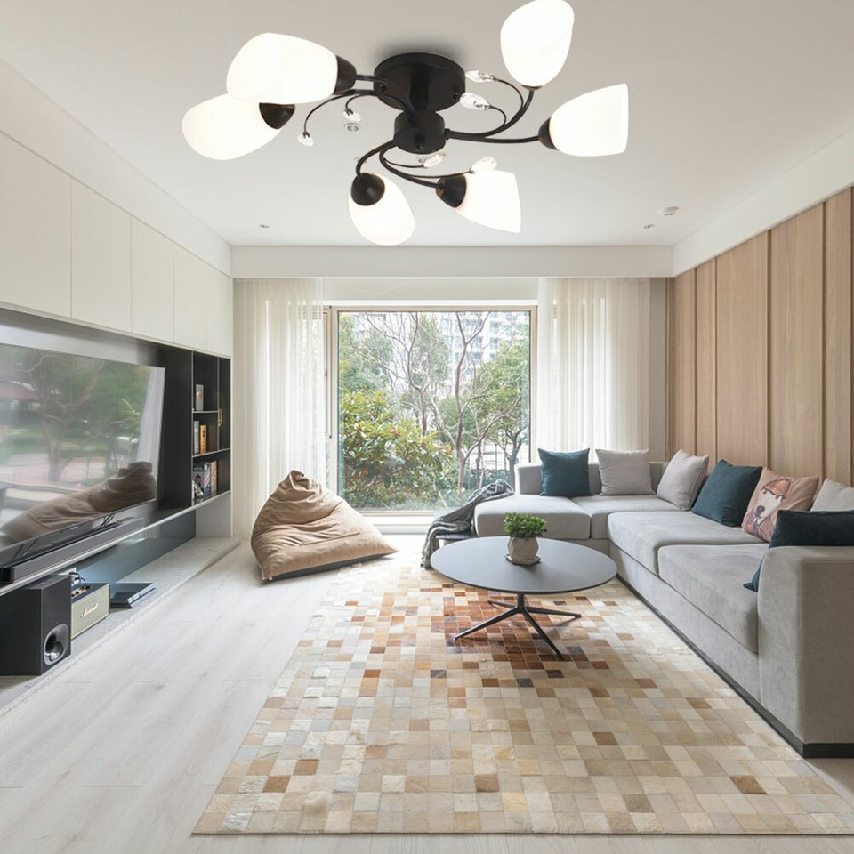 Modern Chandelier Dimmable Ceiling Lamp Fixture Semi Flush Mount ...