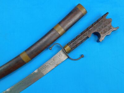 Antique Vintage Old North African Africa Nimcha Curved Sword & Scabbard ...