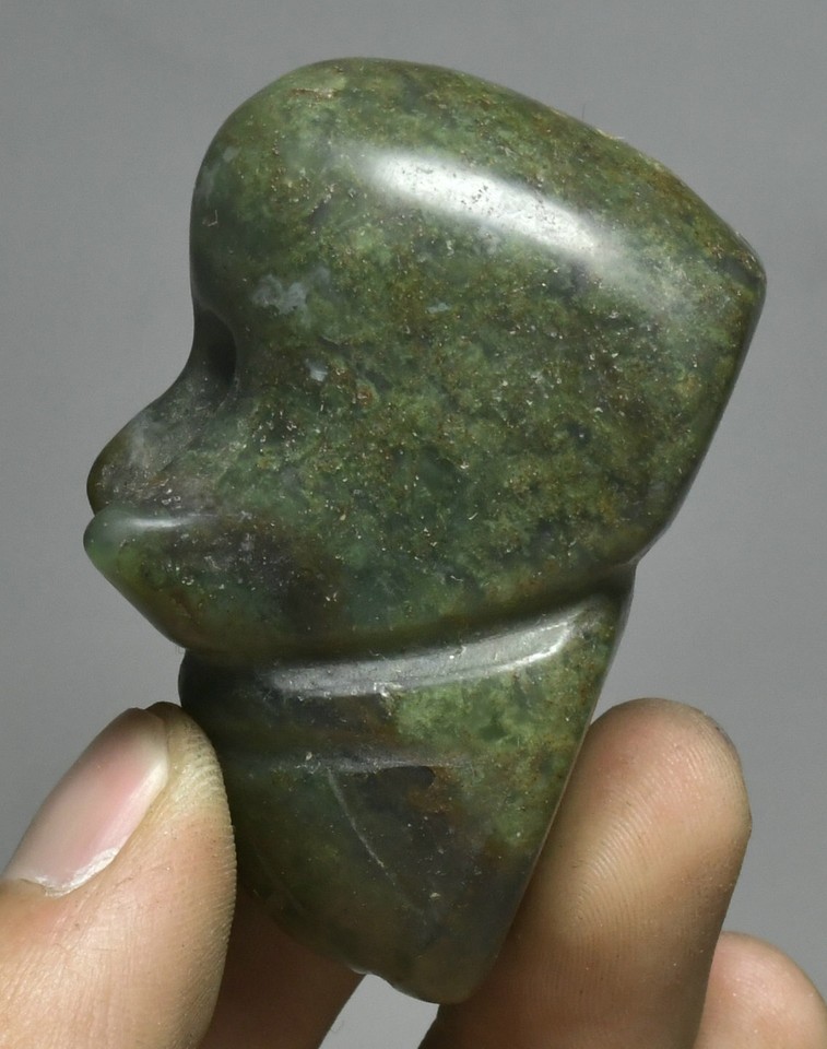 6CM Old China Green Jade Carving Lucky Skeleton Devil Skull Head Amulet ...