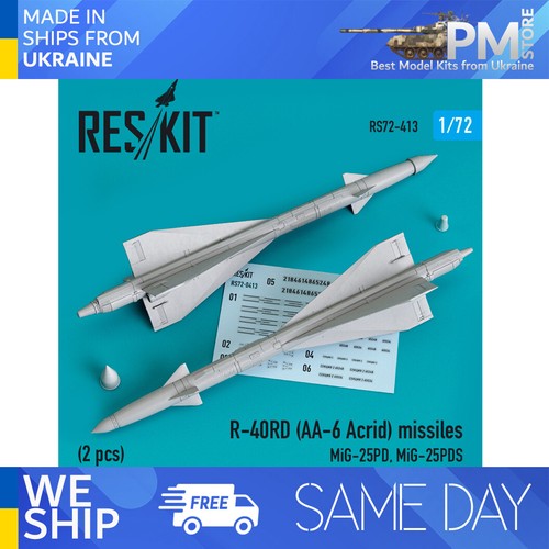 Reskit RS72-0413 1/72 R-40RD (AA-6 Acrid) missiles (2 pcs) (MiG-25PD ...