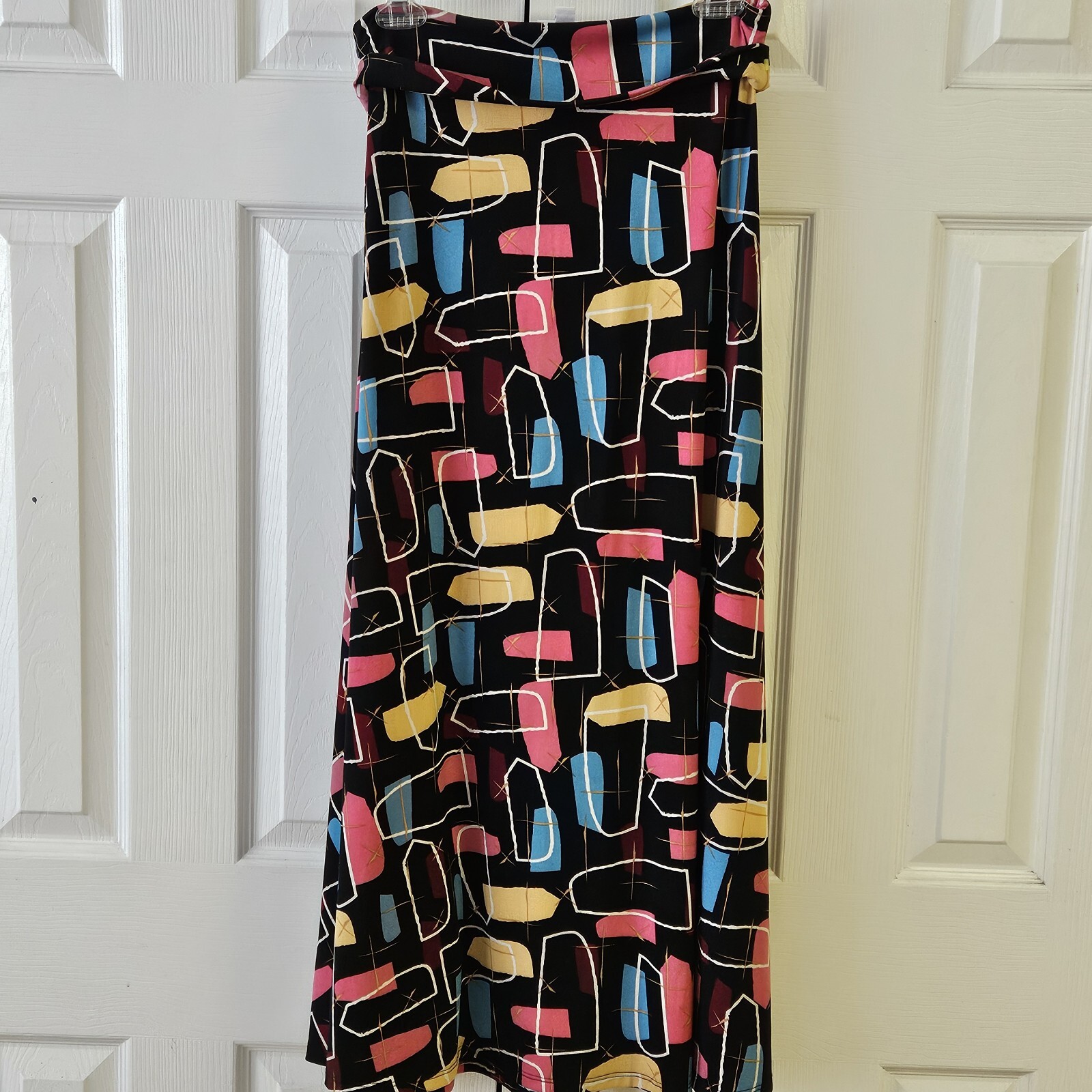 LuLaRoe Womens Maxi Long Flare Skirt Dress Black Geometric Pattern ...