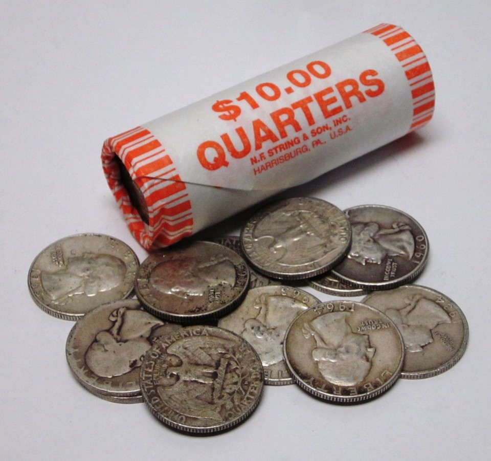 Roll of 40 Assorted, Circulated 90% Silver Washington Quarters | eBay