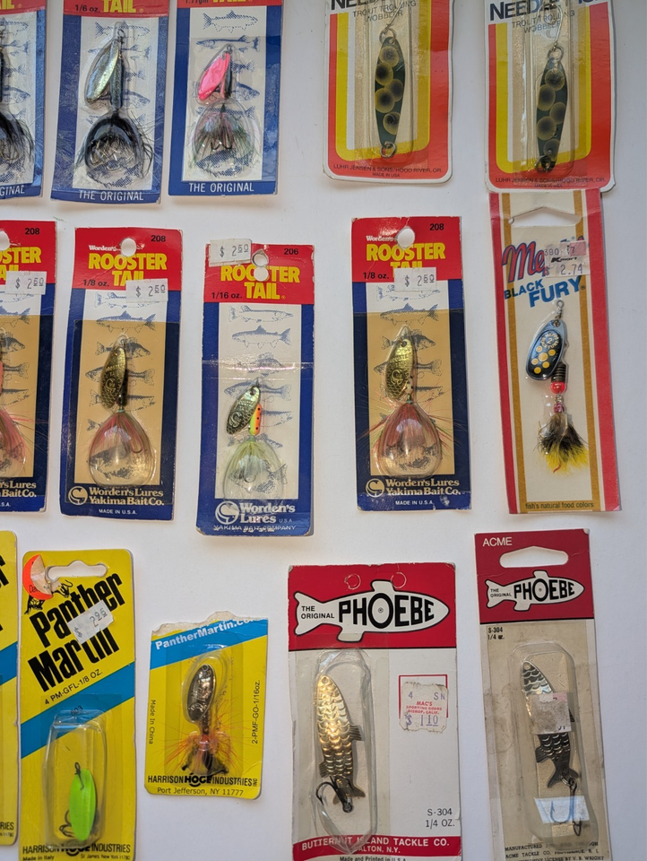 Trout fishing spinners Lures, Rooster tails, Phoebe, Panther Martin ...