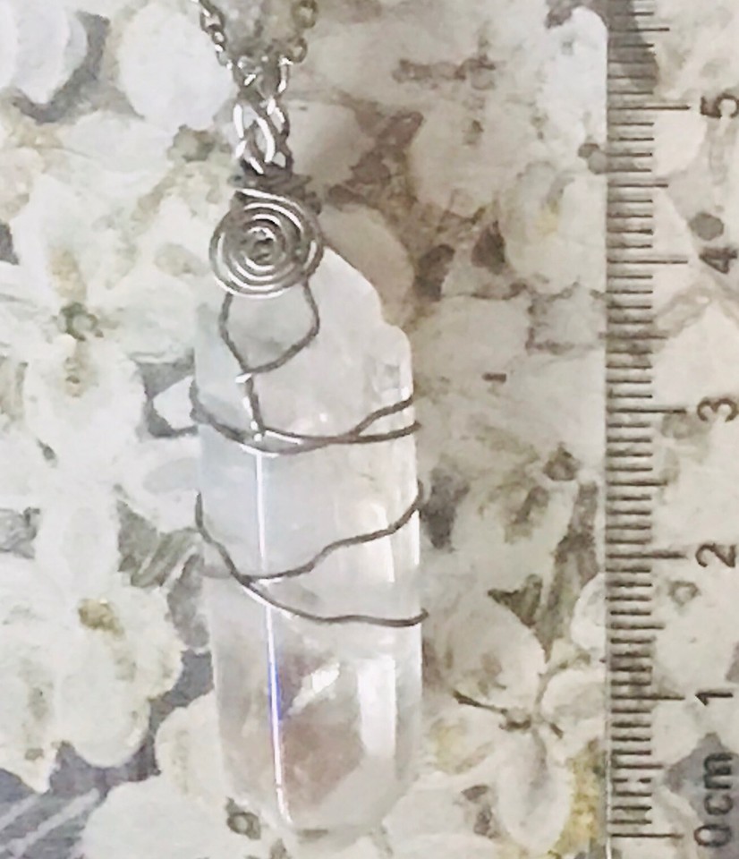 Natural Rainbow AB Clear Quartz Crystal Point Wire Wrapped Pendant ...