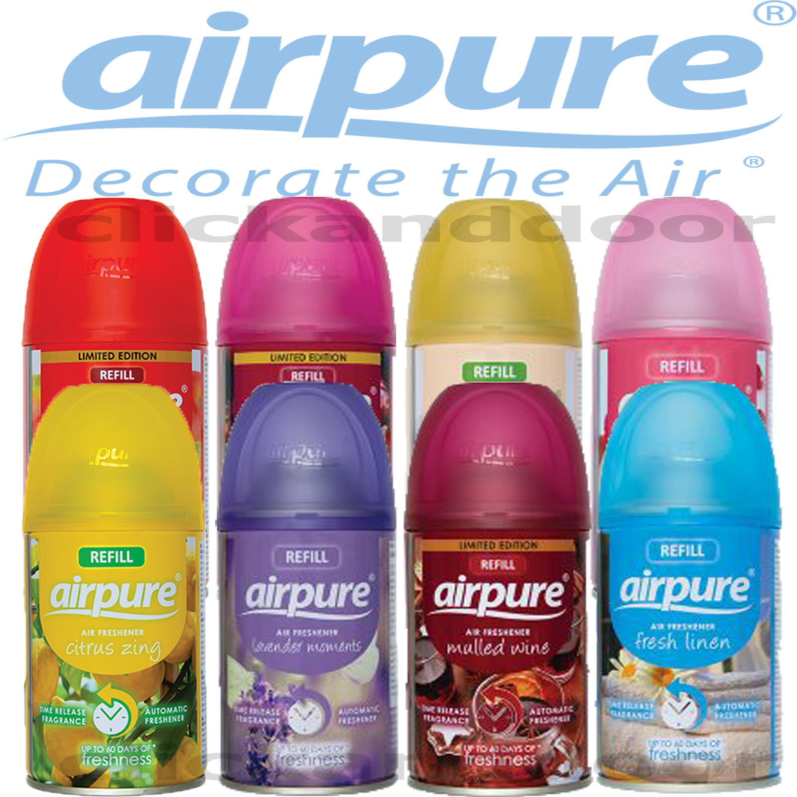 5 X AIRPURE AUTOMATIC SPRAY REFILLS 250ML AIR FRESHNER AIRPURE CHOSE ...