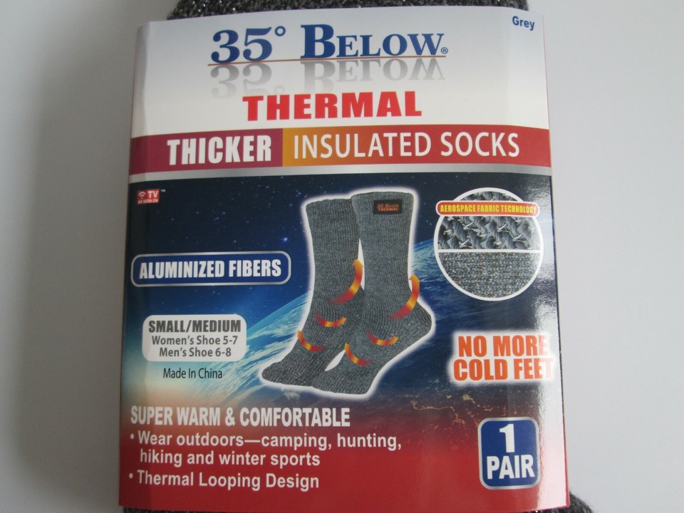 35° Below Thermal Socks Aluminized Thicker Insulated Grey Small/Medium ...