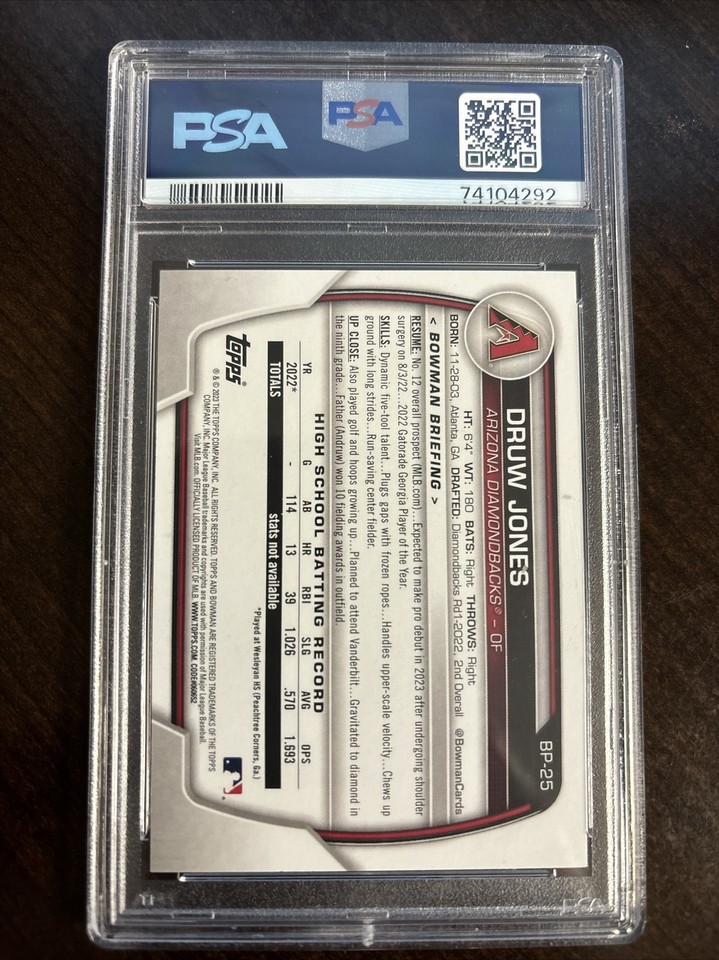 2023 Bowman Druw Jones Paper 1st Prospect #BP-25 PSA 9 Diamondbacks | eBay