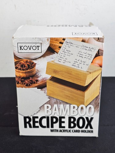 KOVOT Bamboo Recipe Box With Acrylic Recipe Card Holder | eBay