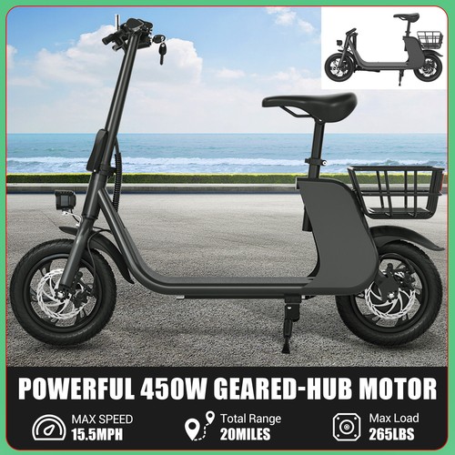 Upgrade 450W Adult Electric Scooter 36V Electric Moped Commuter w/Seat ...