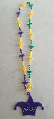 Budweiser Logo Purple Green Yellow Mardi Pardi Gras Beads Party New ...