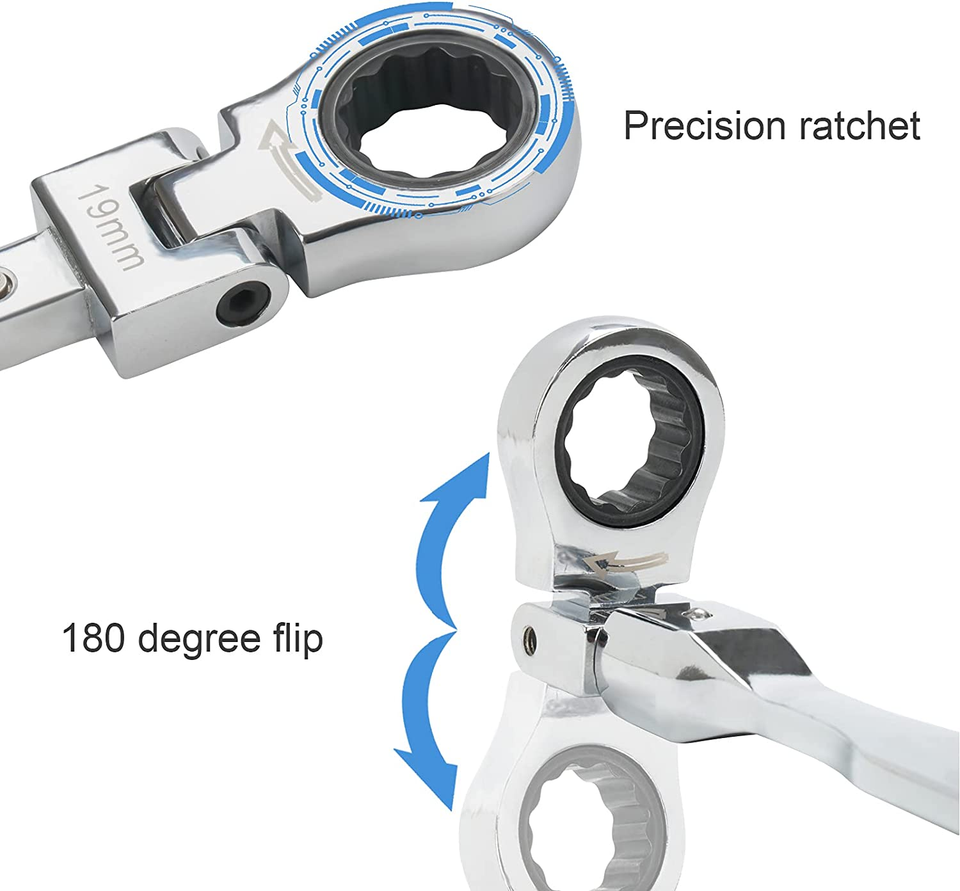 20 PCS Flex Head Ratchet Wrenches Gear Metric Tubing Large Torx Angle ...
