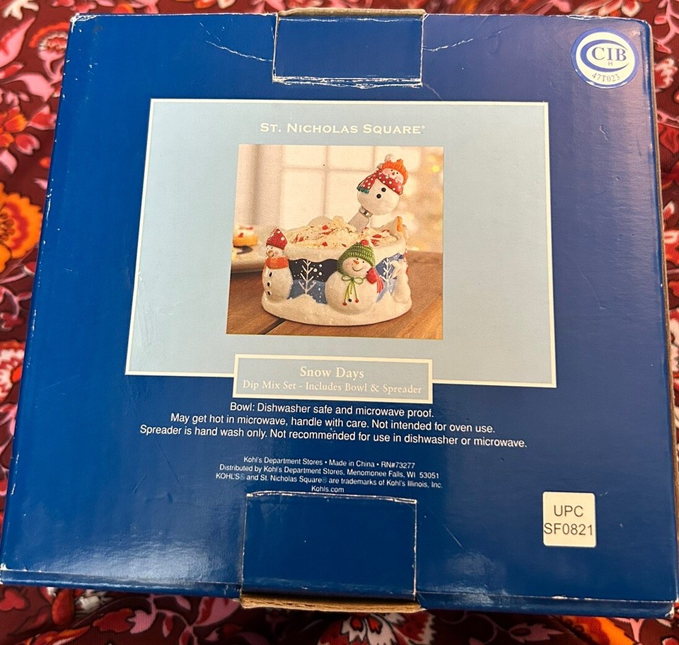 NIB St Nicholas Square Dip Mix Set Bowl & Spreader-Snow Days Christmas ...