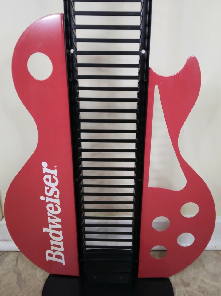 Vintage Les Paul Guitar Shape CD Tower Rack Storage 50" BUDWEISER Red ...