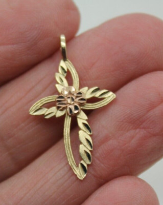 MICHAEL ANTHONY MA 14K Yellow Gold ROSE OPENWORK CROSS PENDANT | eBay
