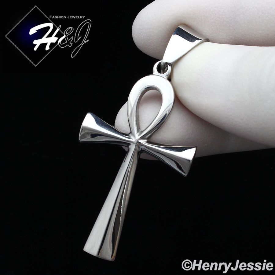 MEN WOMEN Stainless Steel Silver Plain Ankh Key Cross Charm Pendant ...