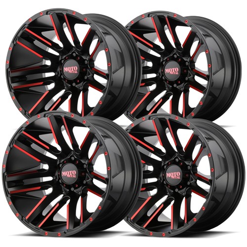 (Set-4) Moto Metal MO978 Razor 20x10 5x5" -24mm Black/Red Wheels Rims ...