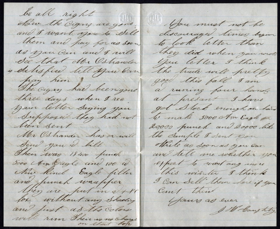 1864 “Cigarville” Clay NY near Syracuse Cigar Tobacco Trade Letter ...