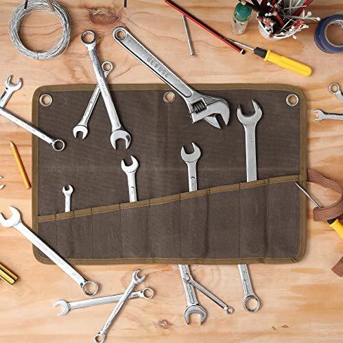 Wrench Roll Up Pouch Heavy Duty 16oz Waxed Canvas Tool Organizer Case ...