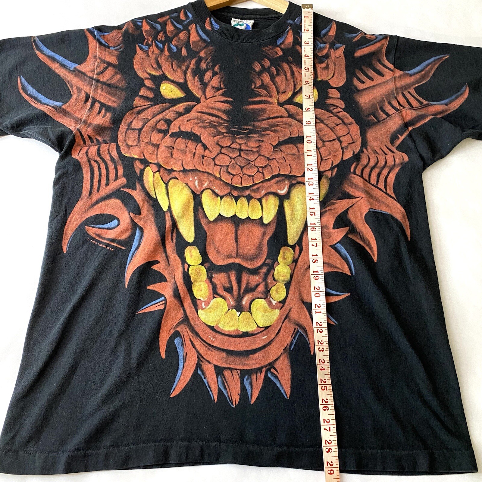 Vintage 1996 Liquid Blue Red Green Dragon Face AOP Do… - Gem