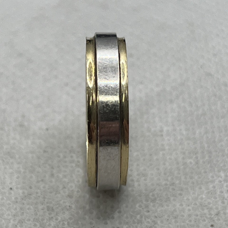 14K T/Tone Gold Center Rotating Handmade Spinning Unisex Wedding Band ...