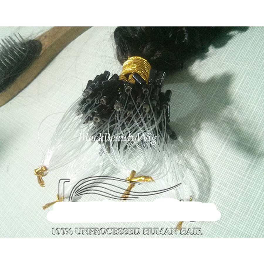 Long Kinky Curly Micro Loop Human Hair Extension Microlink Remy Hair ...