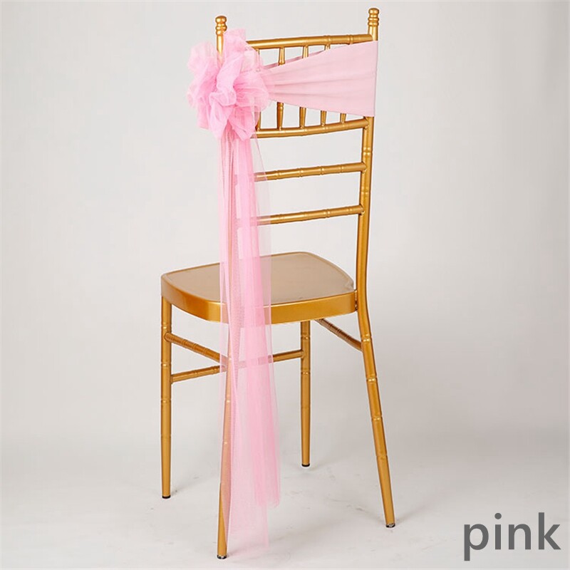 10pcs Wedding Chair Sash Ribbon Cover Mesh Tulle Voile Bow Stretch ...