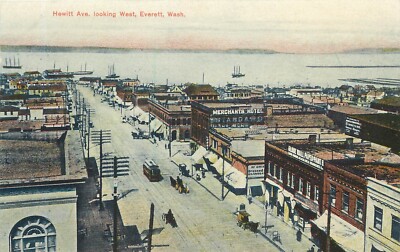 CE Wheelock Postcard; Hewitt Ave looking West, Everett WA Signs ...