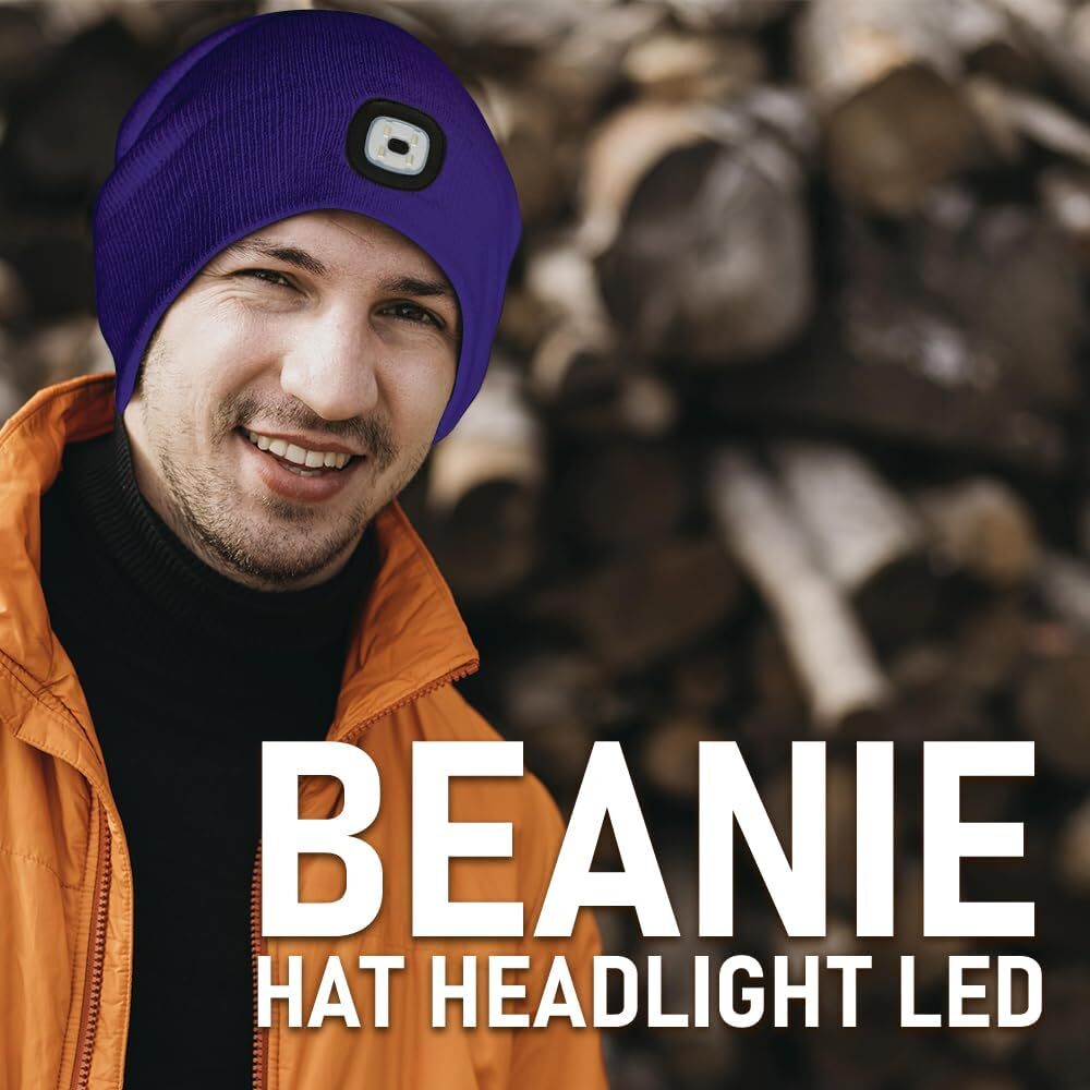 Knitted Wooly Beanie Hat With LED Light Unisex Warm High Powered Head ...