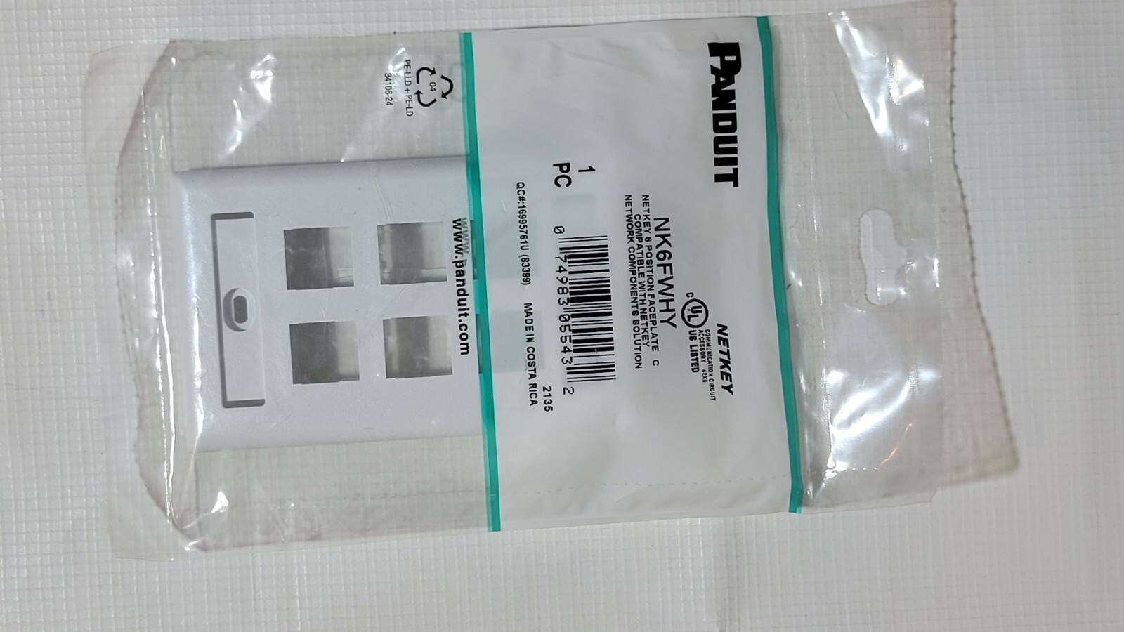 Panduit NK6FWHY Netkey 6 port label plate - White, Lot of 2 **Free ...
