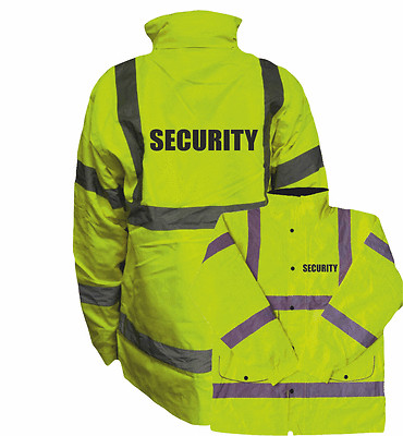 SECURITY HI VIS PARKA JACKET, WORKWEAR, HI VIZ, GUARD YELLOW REFLECTIVE ...