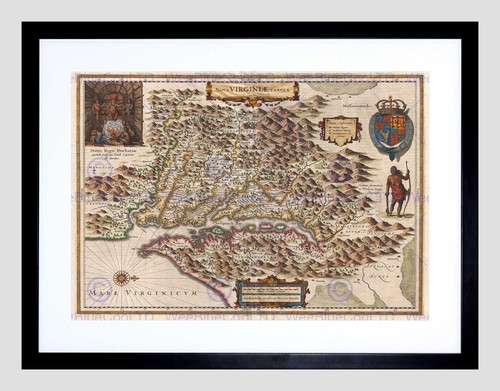 1630 HONDIUS MAP VIRGINIA AND THE CHESAPEAKE VINTAGE FRAMED ART PRINT ...