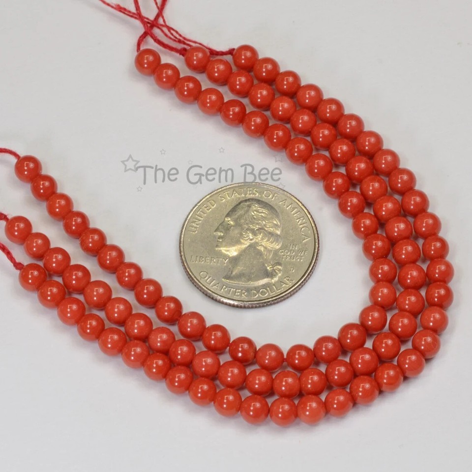 4.5mm Undyed Mediterranean Sardinia Red Coral Round Bead 6" strand | eBay