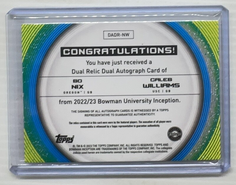 2022 Bowman U Inception Bo Nix Caleb Williams Gold Foil Prospect Patch ...