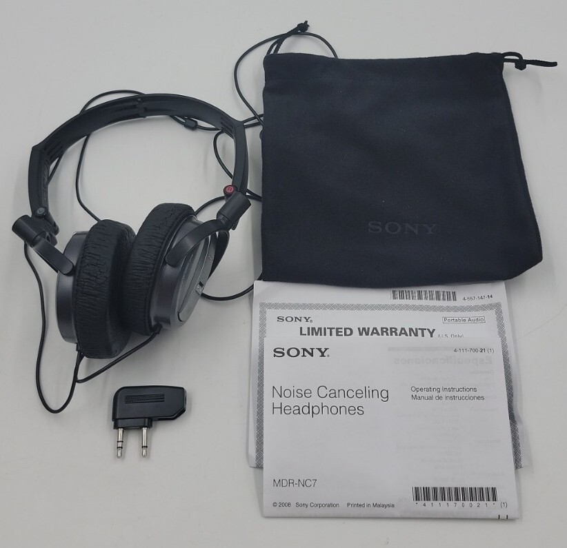 Sony MDR-NC7 Noise Canceling Headphones W/ Manual, Airplane Adapter ...