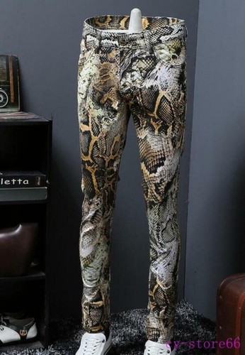 Fashion Mens Slim Fit Pants Snakeskin Print Long Trousers Nightclub ...