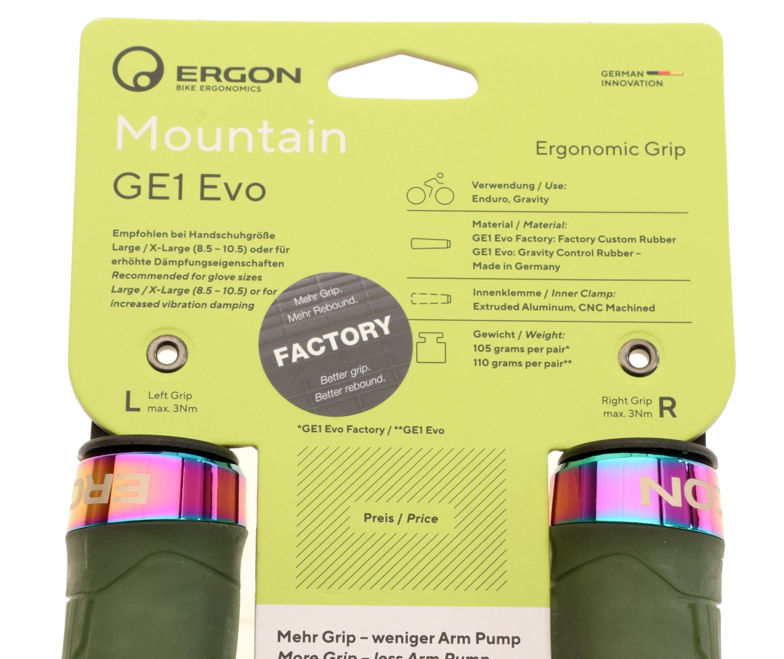 Ergon Ge1 EVO MTB Grips Factory Frozen Moss With Oil Slick Lock-on ...