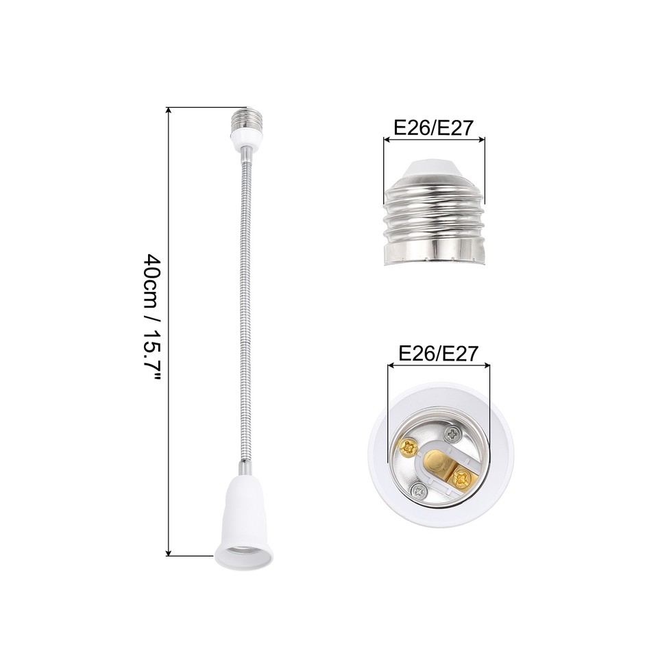 15.7 Inch E26/E27 Light Socket Extender for Medium Screw Base White ...