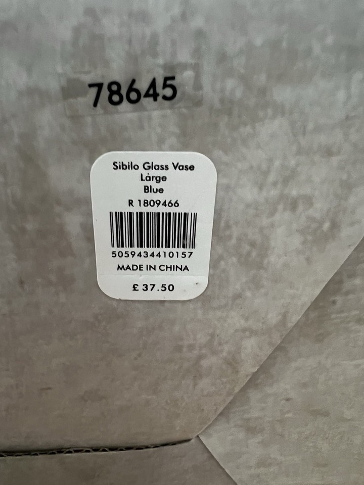 OLIVER BONAS BLUE FLUTED EDGE SIBILO SODA GLASS TALL VASE NEW IN BOX ...