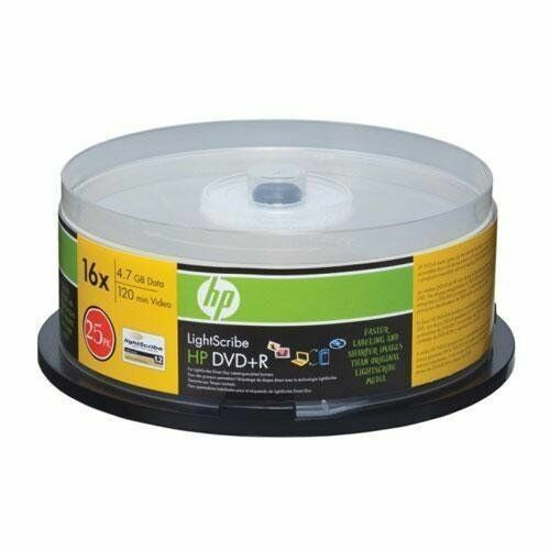 HP LIGHTSCRIBE DVD+R 16X 4.7GB 120 MINS; 25-pk spindle for custom ...