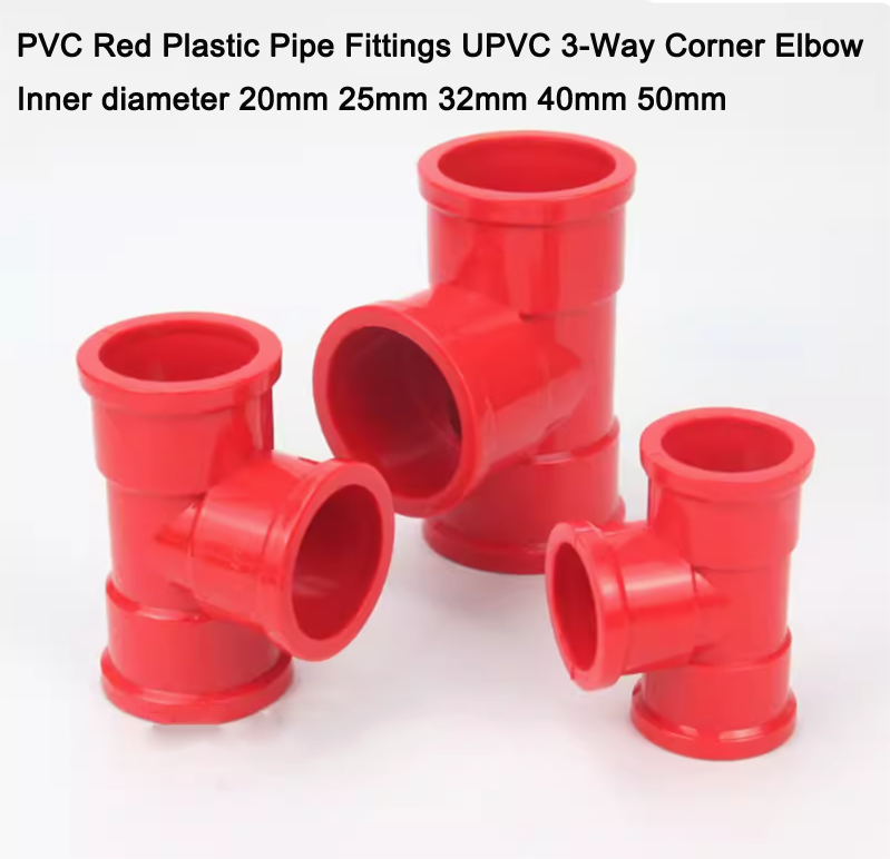 PVC Red Plastic Pipe Fittings UPVC 3-Way Corner Elbow Connector Inner ...