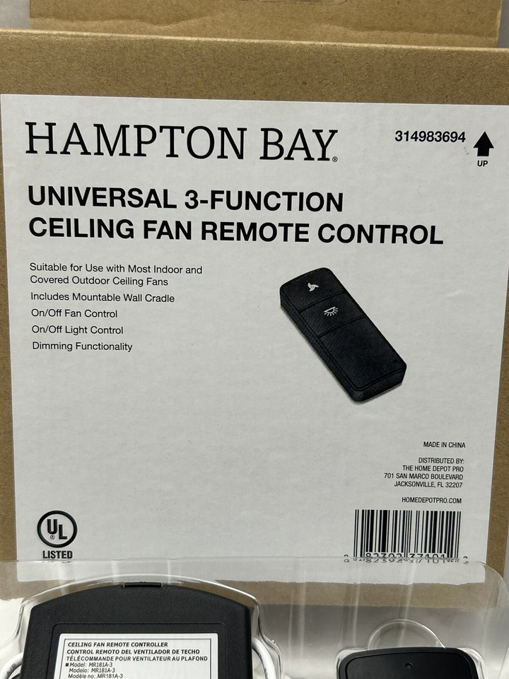 HAMPTON BAY Universal 3-Function Ceiling Fan Remote Control - NEW | eBay