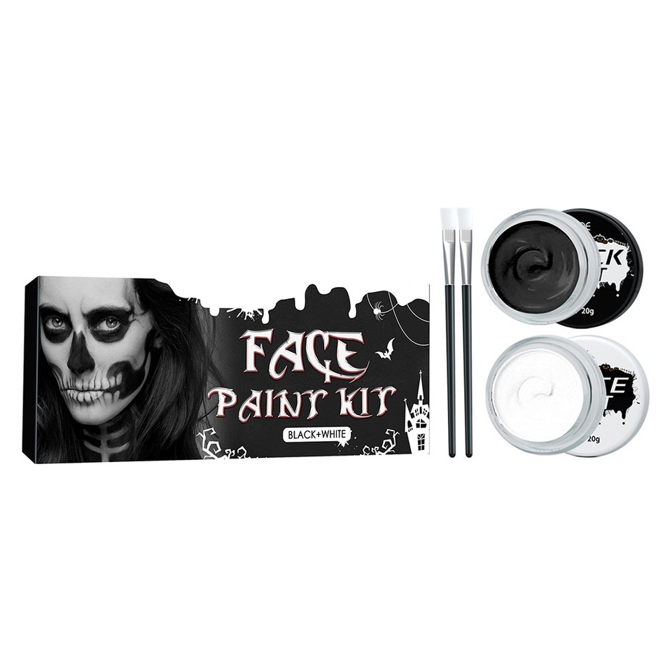 ♢Halloween Cosplay Face Body Paint SFX Makeup Black + White Face Paint ...