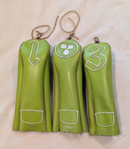 Vintage 60's 7'0's Wilson Golf Club Lime Green Vinyl Head Covers Gold ...