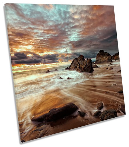 Seascape Beach Coast Sunset SQUARE CANVAS WALL ART Boxed Framed | eBay UK