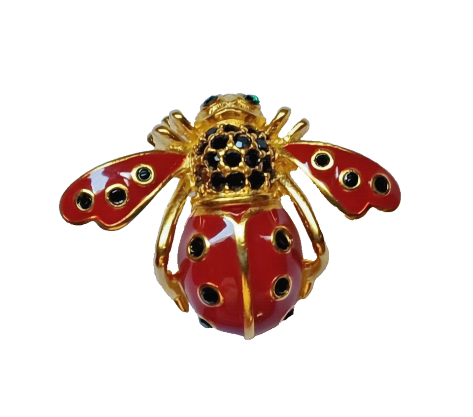 Vintage Signed Joan Rivers Red Enamel & Black Crystal Ladybug Brooch | eBay
