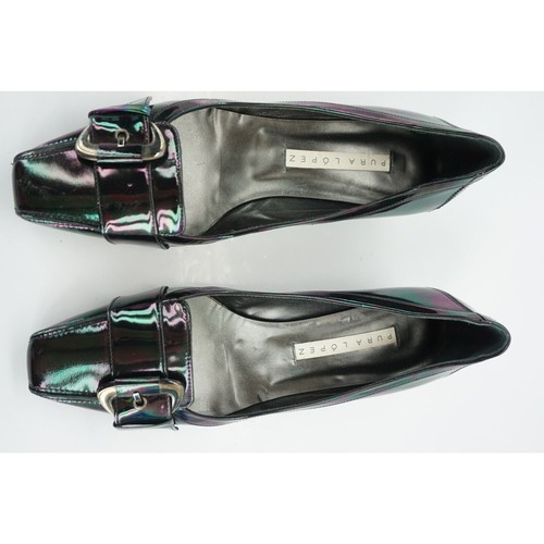 Pura Lopez Oily black patent Buckle Toe pumps Size 39 New $315 Womens ...
